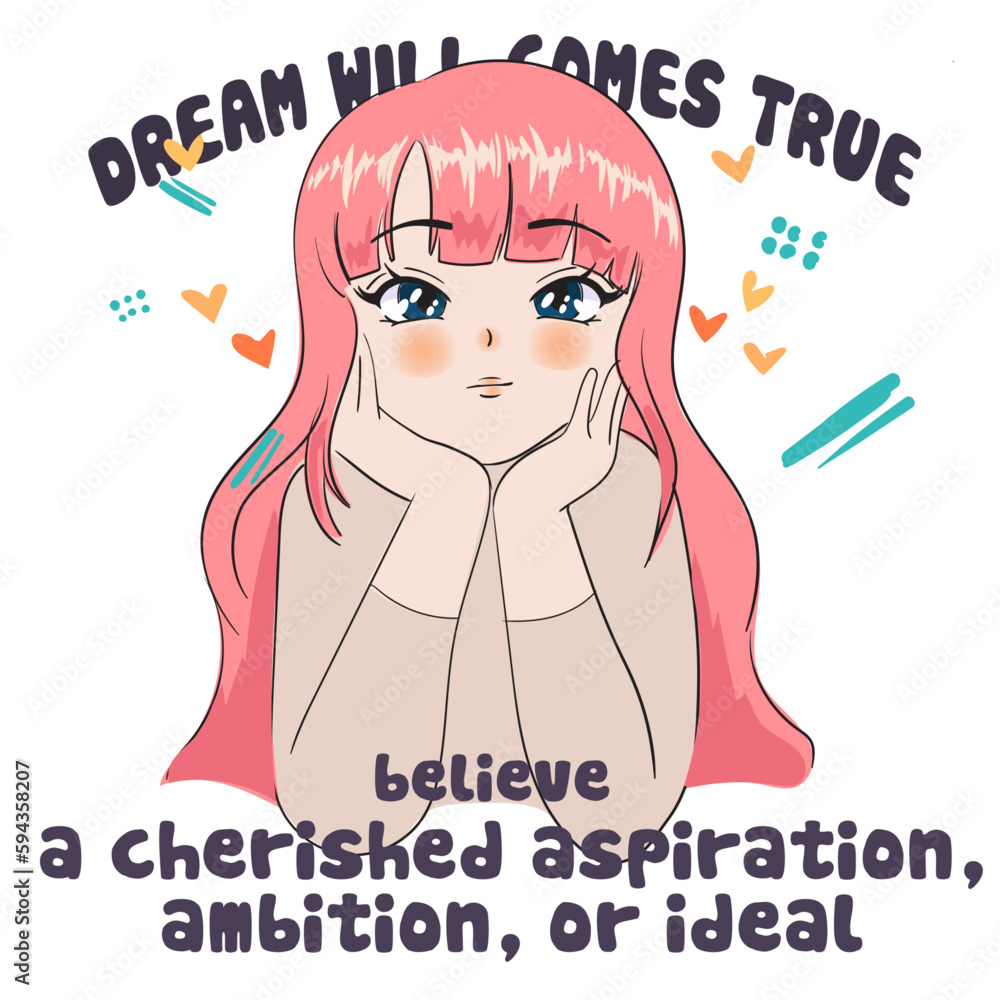 anime girl illustration with slogan, vector graphic design for t-shirt ...