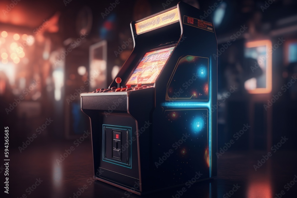 Arcade machine illustration, 80s and 90s style, retro, game, bokeh ...