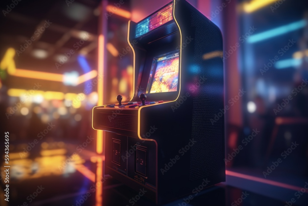 Arcade machine illustration, 80s and 90s style, retro, game, bokeh ...