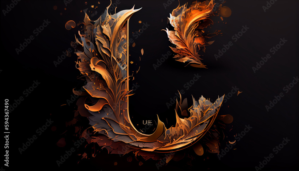 Capital letter L ateampunk alphabet in gold and black colour created ...