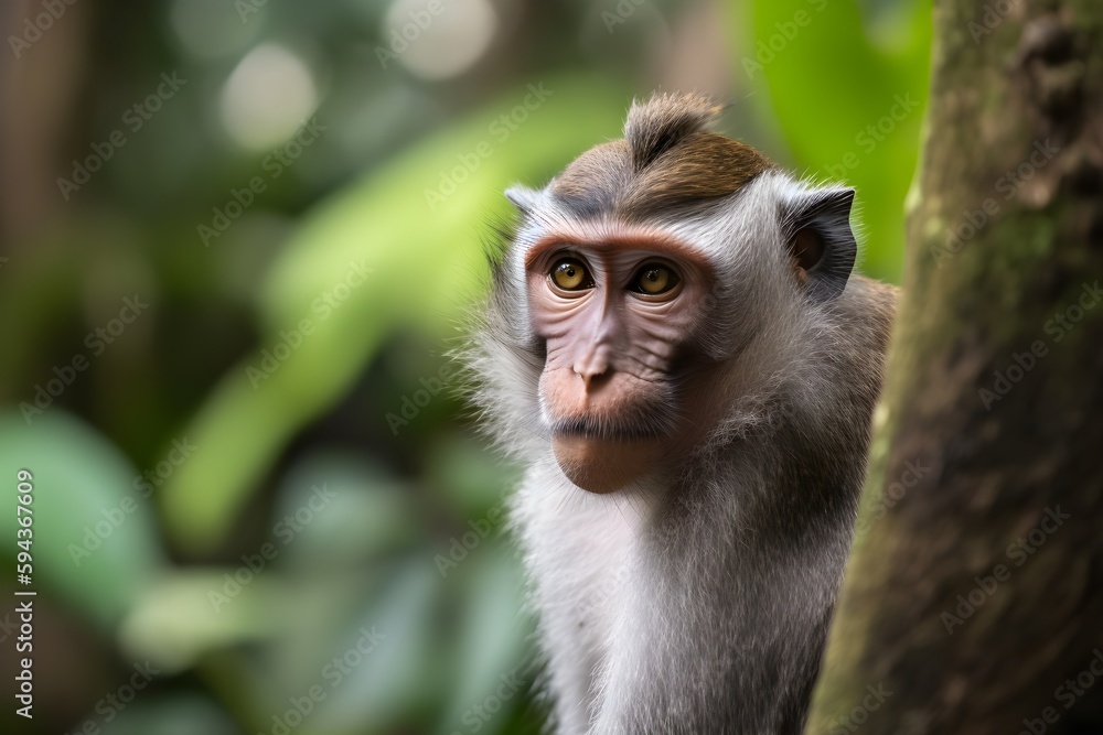 Long Tailed Macaque Monkey Looks Behind in Bali. Stock Illustration ...