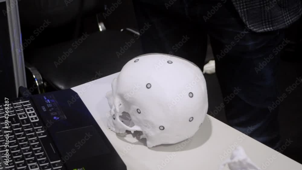 Man with 3d scanner 3d scanning prototype human skull printed on 3d ...