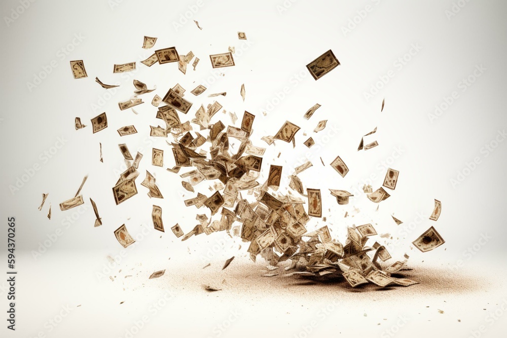 Cash Falling to the ground against White Backdrop. Savings concept ...