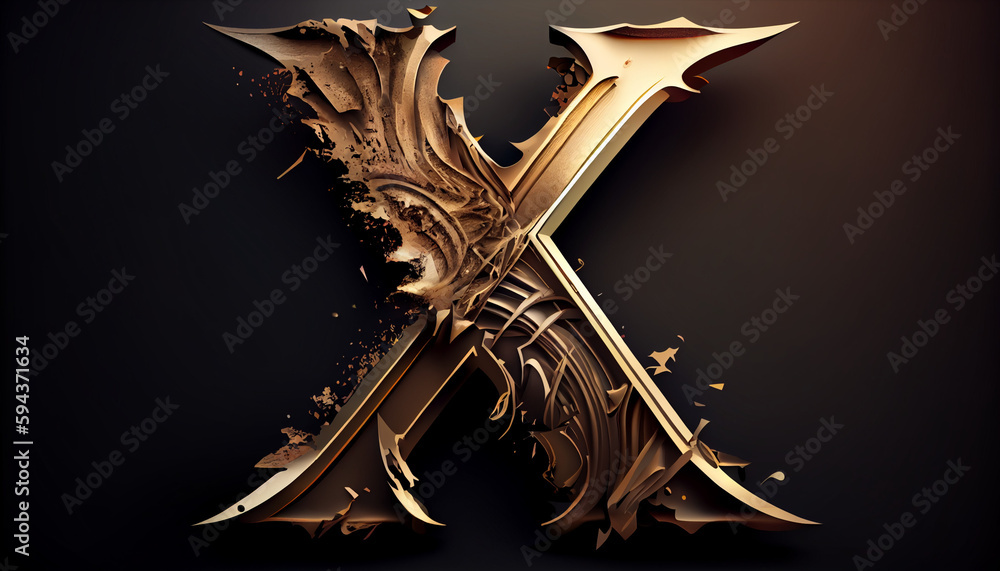 Capital letter X ateampunk alphabet in gold and black colour created ...