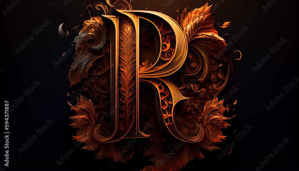 Capital letter R ateampunk alphabet in gold and black colour created ...