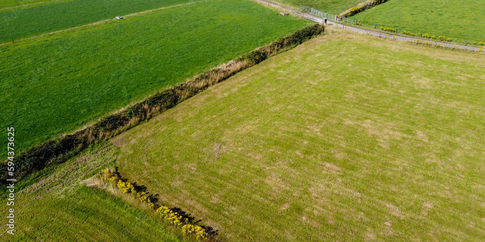 pastures for cattle in summer in Ireland, top view. Agricultural ...