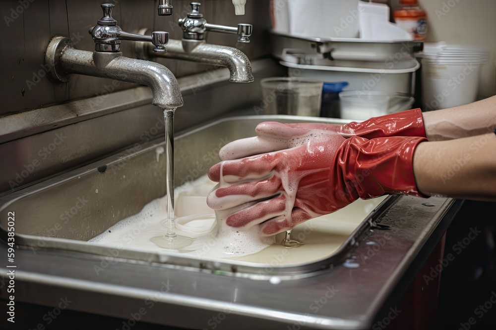 hand-washing sink filled with soapy water, ready for food handlers to ...