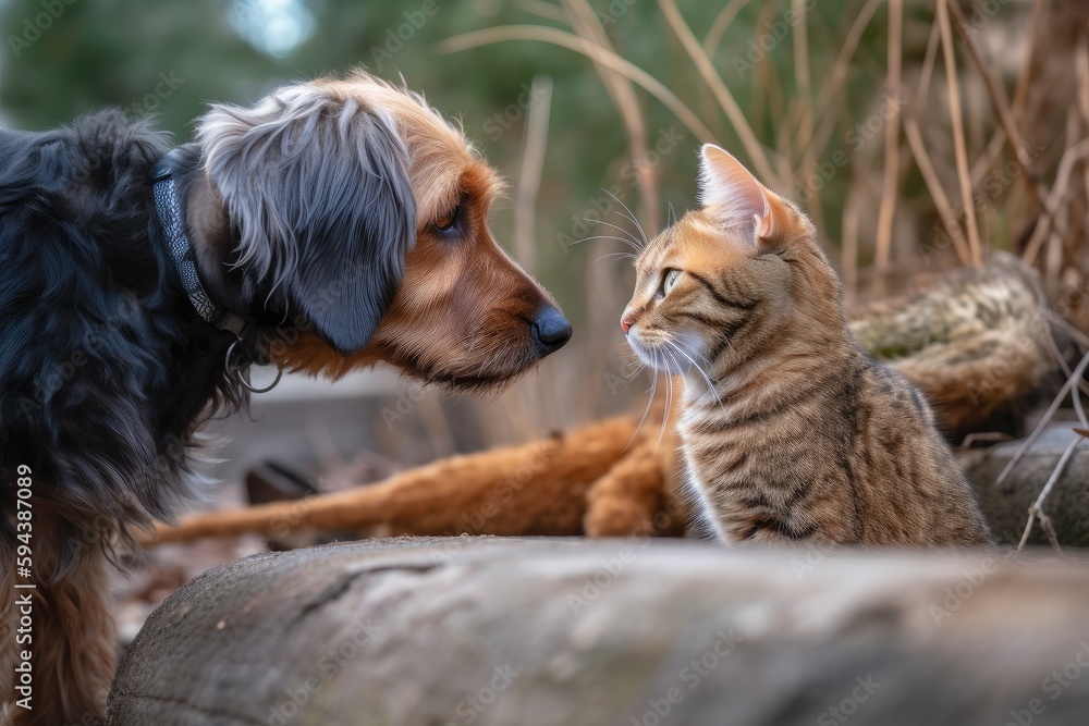 cat and dog duo meeting for the first time, playing together and ...