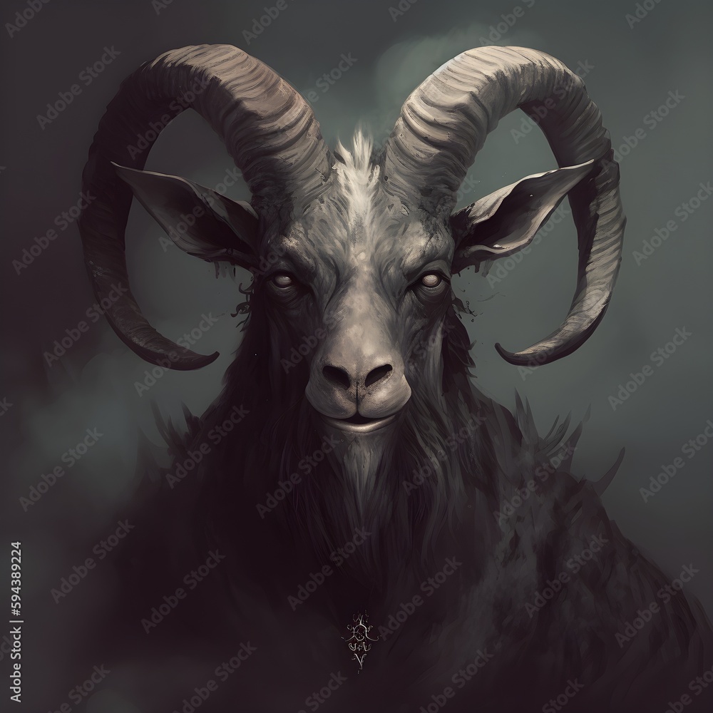 Illustration of baphomet satanic goat, dark, foggy, scary, Created ...