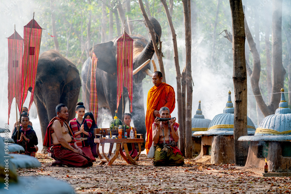 Group of people of mahout village join in traditional ceremony together ...