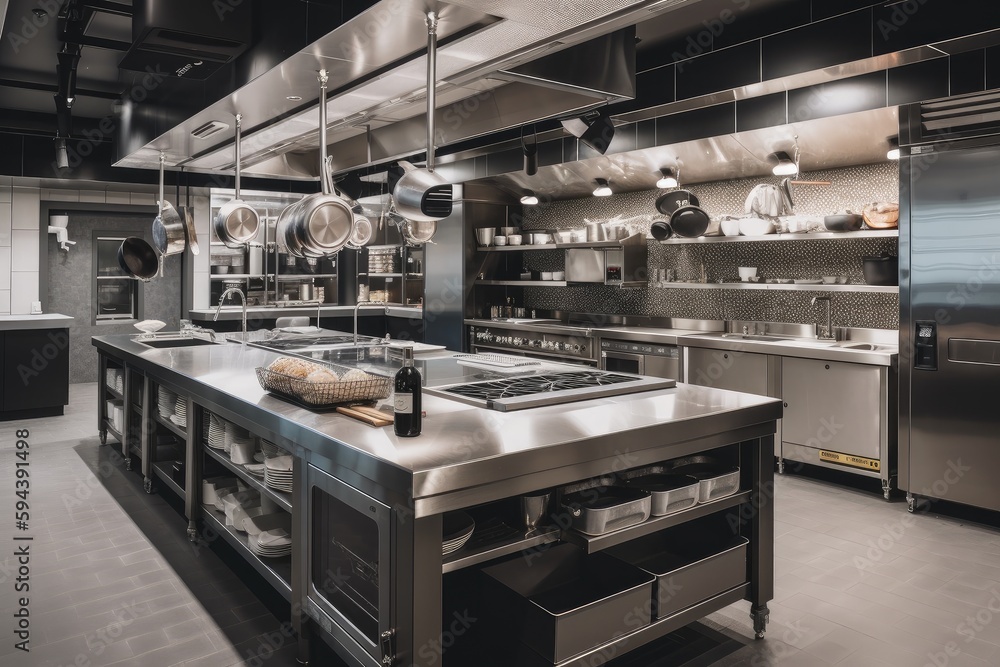 restaurant kitchen with high-tech cooking equipment, including sous ...