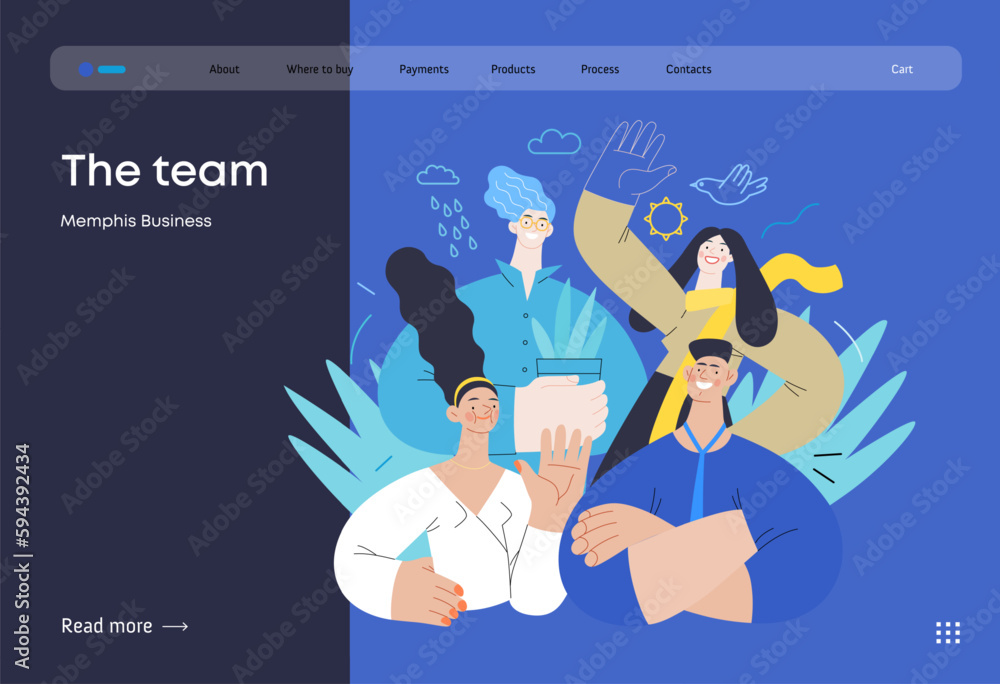 Memphis business illustration - our team, header. Flat style modern ...
