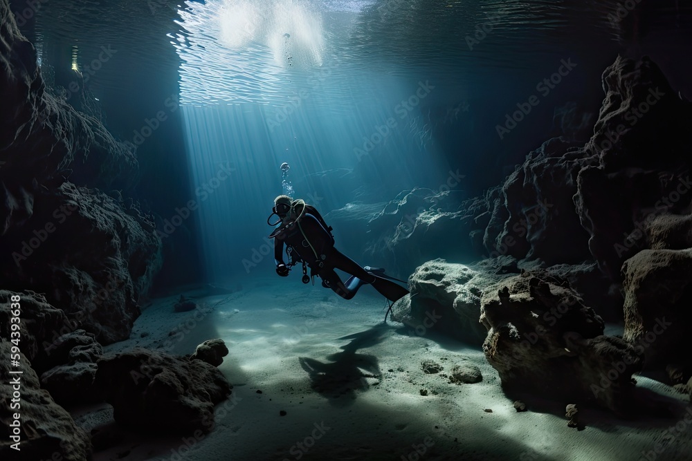 dramatic scuba diving and snorkeling scene, with a diver swimming ...