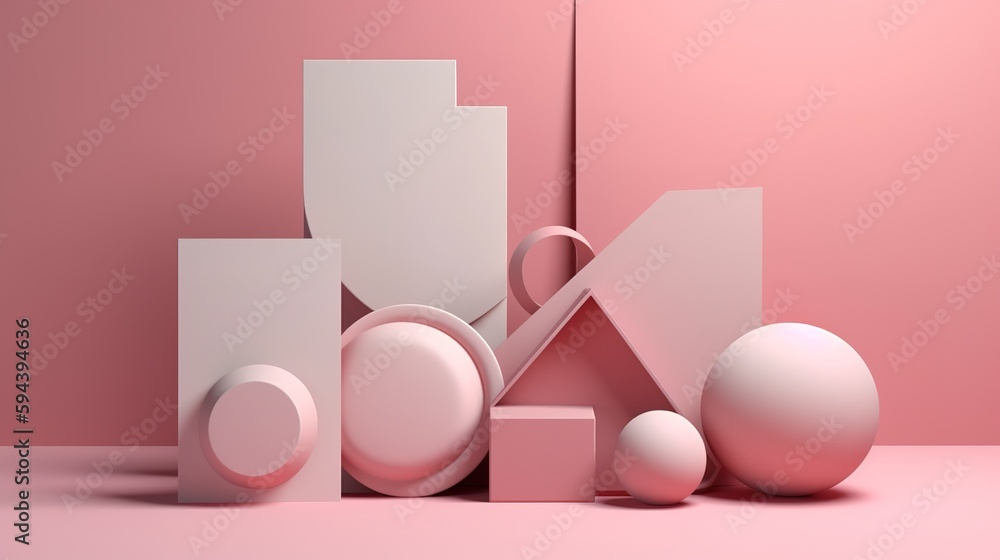 Simple pink aesthetic 3d abstract geometric figures ilustração do Stock ...