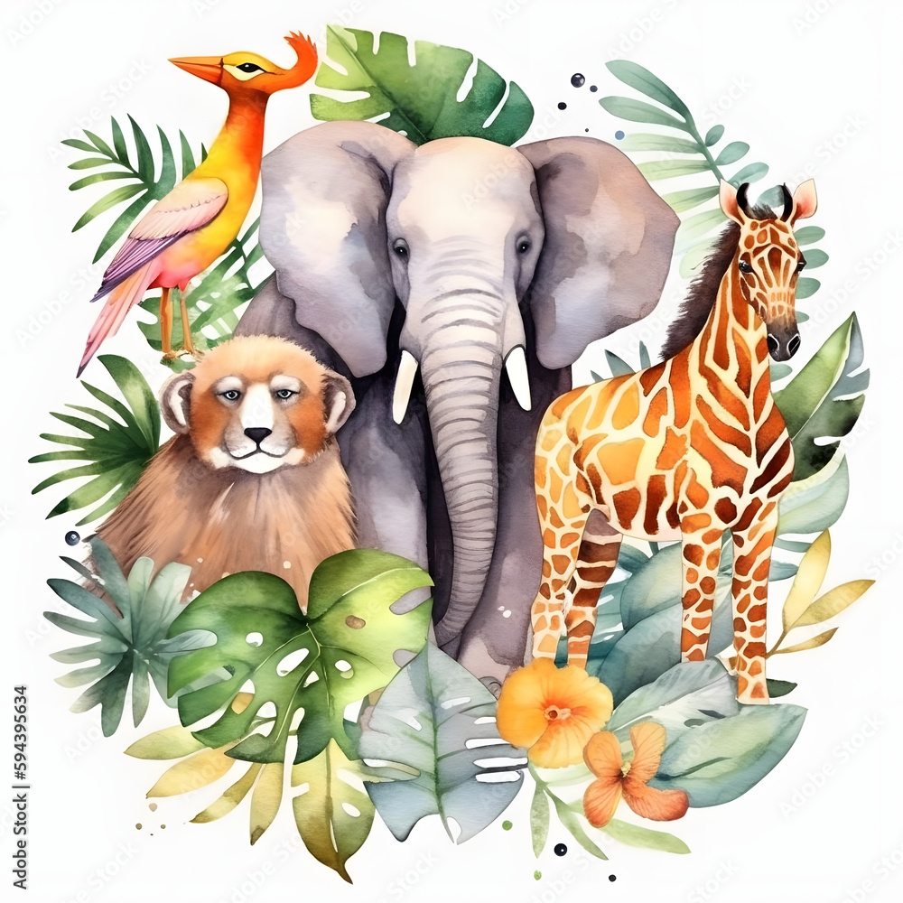 Watercolor Aquarell Elephant, Jungle Animal Illustration Clip Art ...