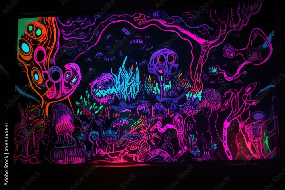blacklight and uv reactive painting, with the artist's signature on the ...