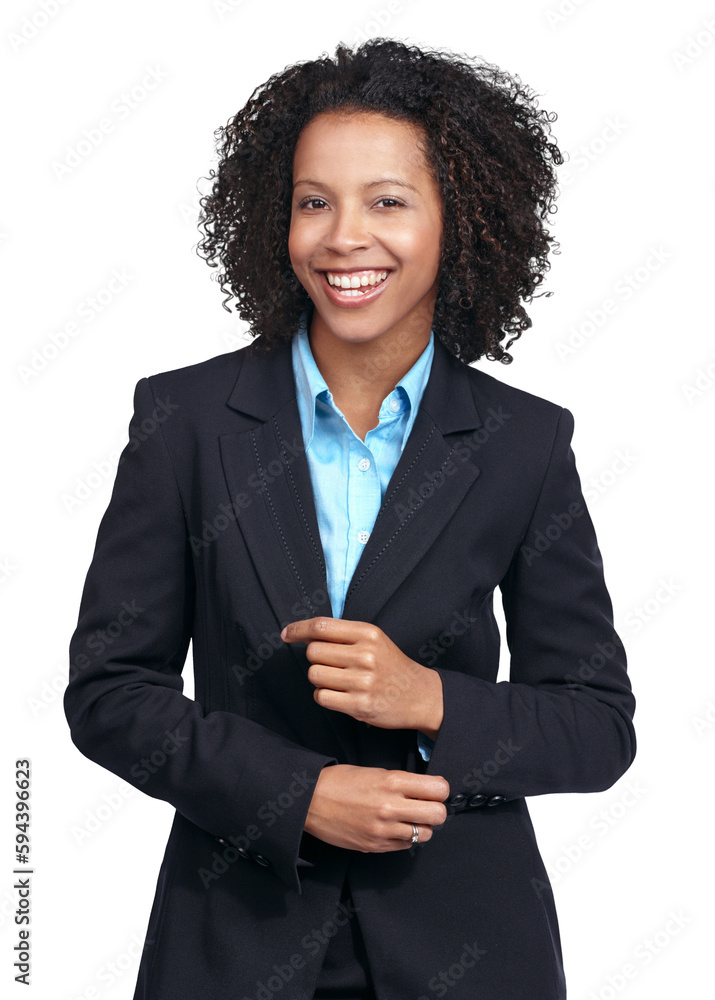 Happy, corporate and portrait of business black woman on isolated, png ...