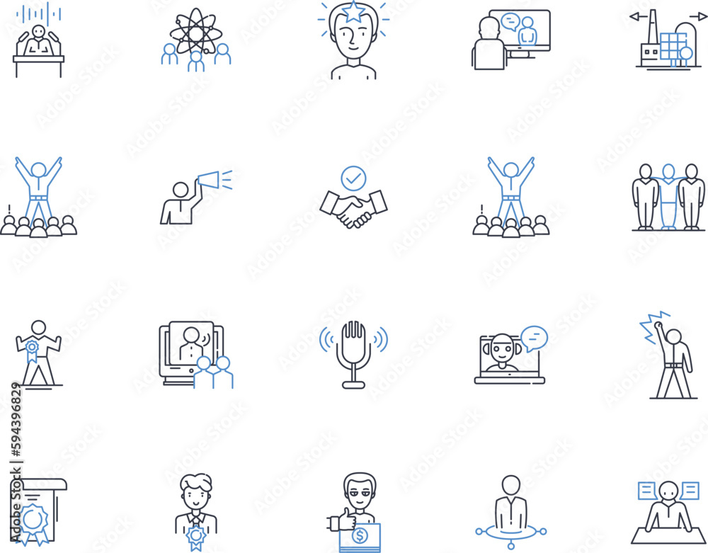 Sociopolitical realm line icons collection. Power, Equality, Authority ...