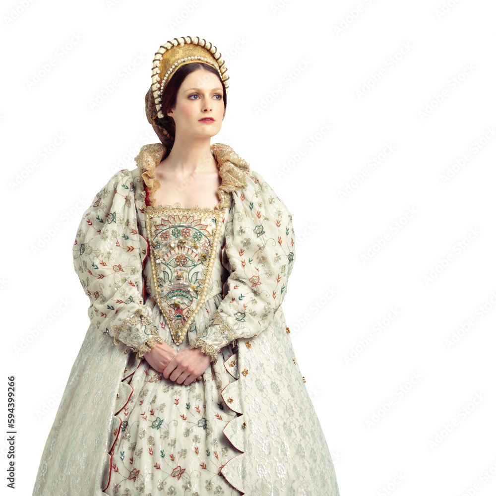 Medieval, woman and queen costume on isolated, transparent and png ...