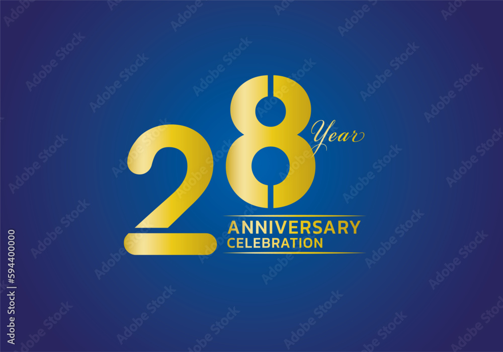 28 years anniversary celebration logotype gold color vector, 28th ...
