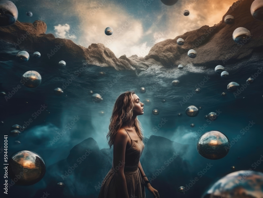 Surreal self-portrait, a mysterious figure surrounded by floating ...