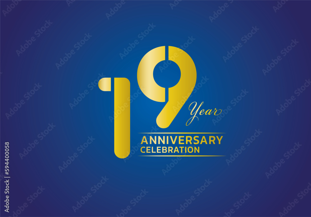 19 years anniversary celebration logotype gold color vector, 19th ...
