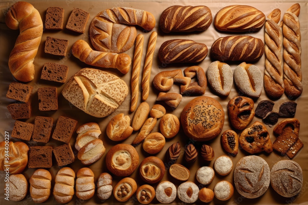 assortment of different breads, shapes, and sizes with various scoring ...