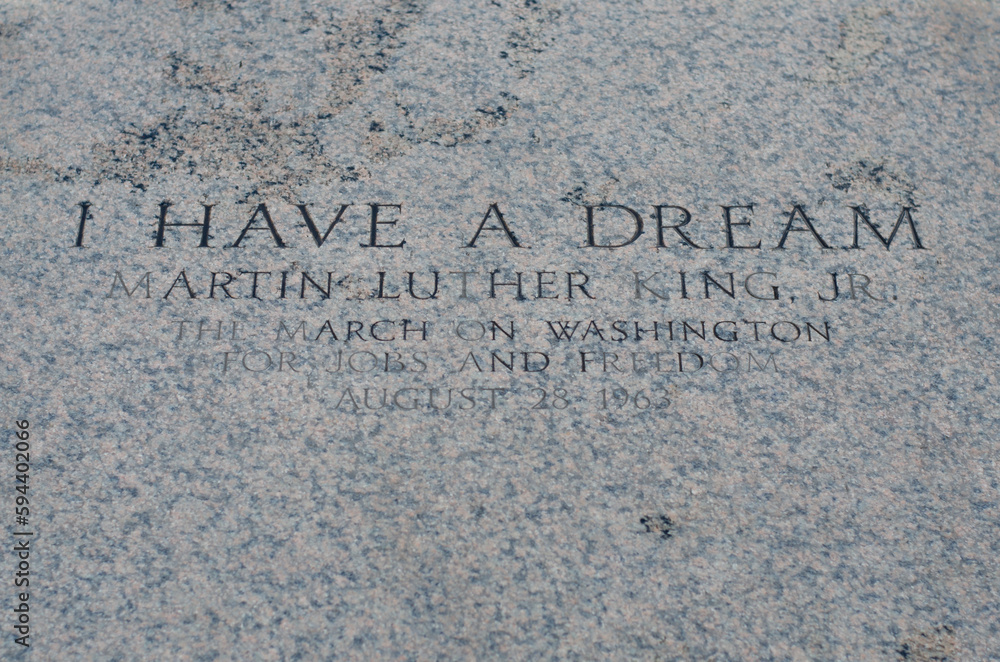 Inscription of Martin Luther King's famous speech 'I have a dream' on the steps of Lincoln ...