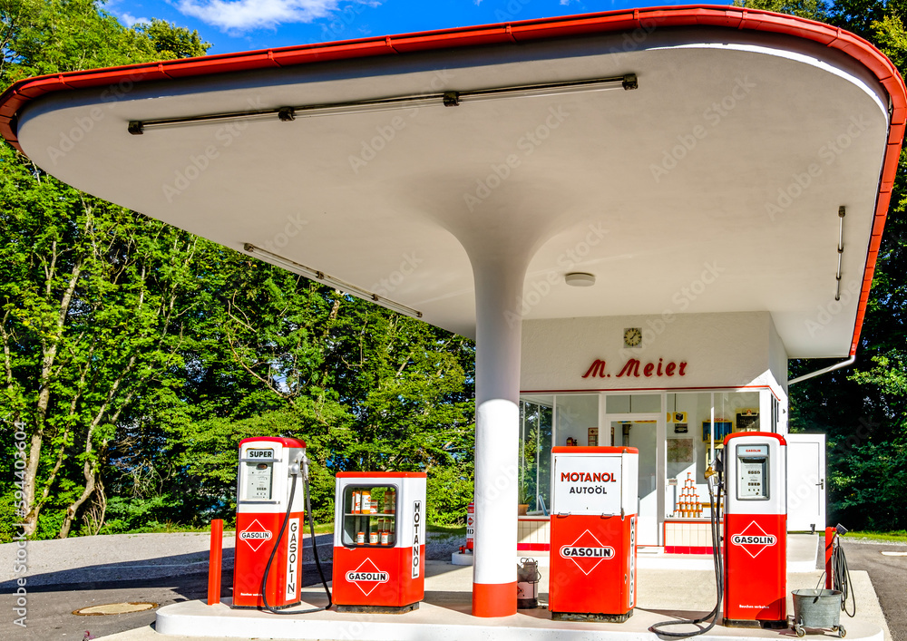 Kochel, Germany - September 8: historic german gas station in Kochel on ...