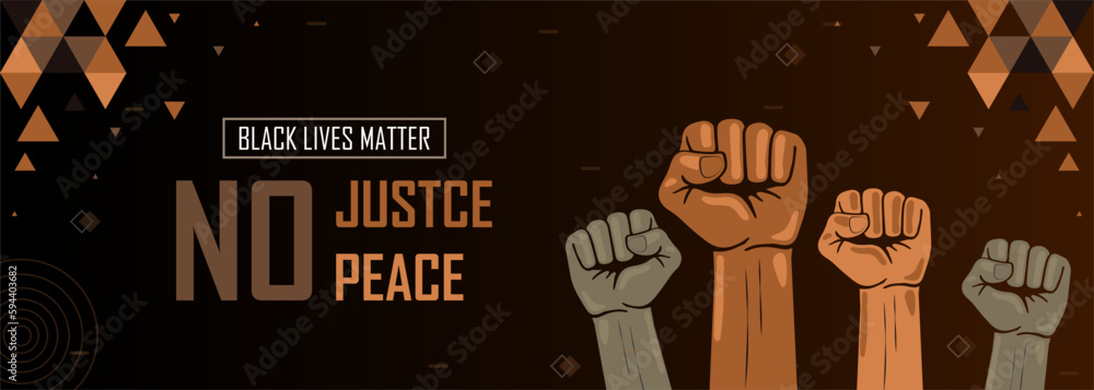 Black lives matter campaign banner with raised fists, support black ...