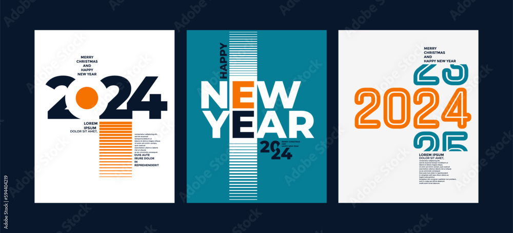 2024 Colorful set of Happy New Year posters. Abstract design with ...