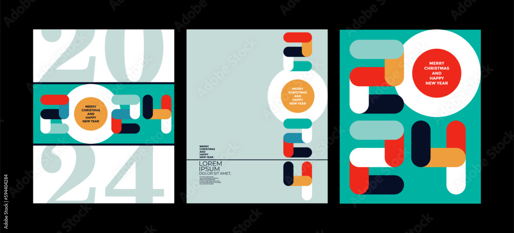 2024 Colorful set of Happy New Year posters. Abstract design with ...