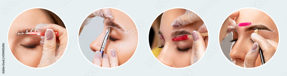 The make-up artist does Long-lasting styling of the eyebrows of the ...