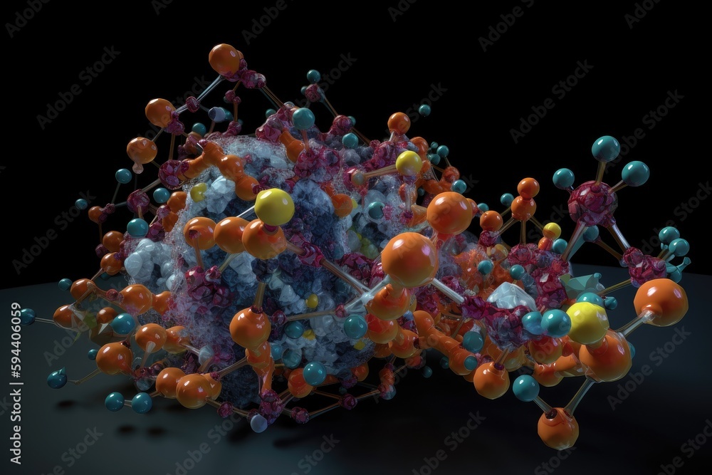 3-d model of a protein in full detail, with individual atoms and bonds ...