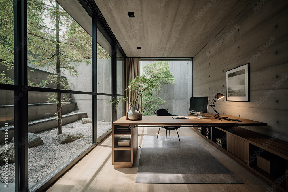 Architecture image of Japanese modern design style home office with ...