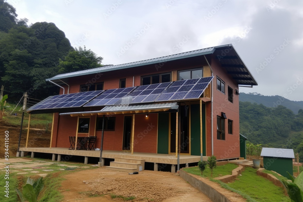 green and sustainable house, with solar panels and rainwater harvesting ...
