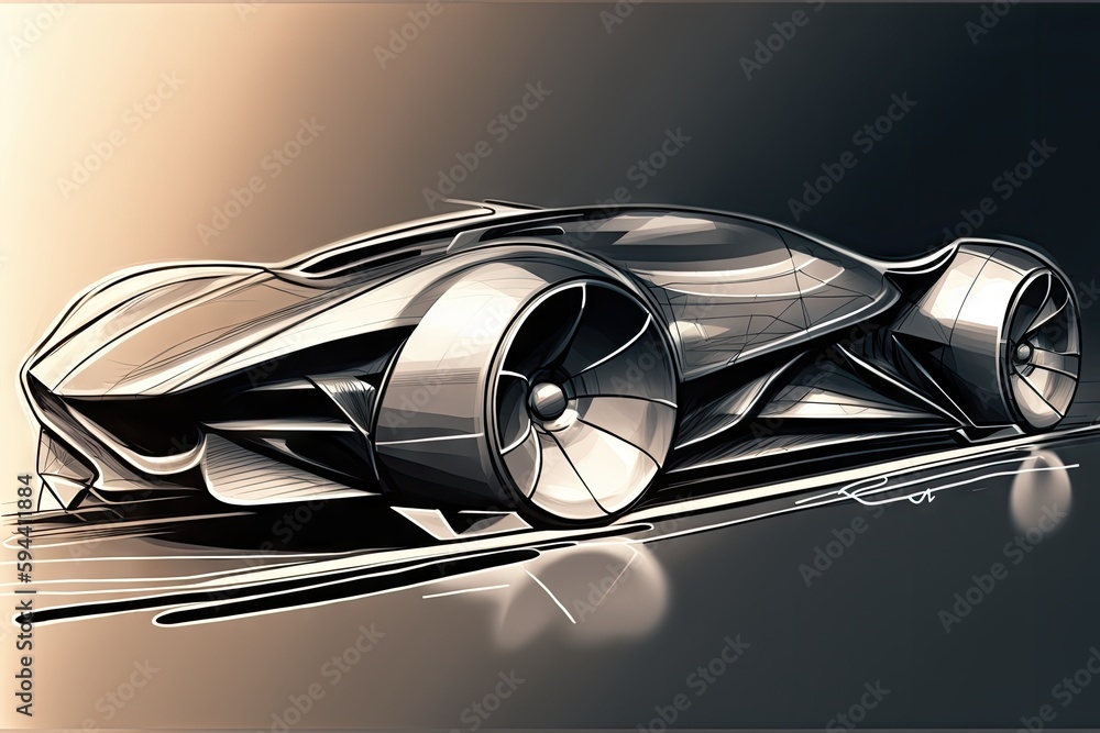 sketch of futuristic car design with sleek and aerodynamic body ...