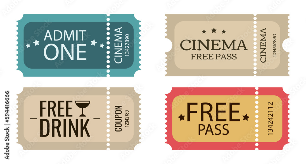 Retro tickets. Vintage cinema ticket concert and festival event, movie theater coupon. Circus ...