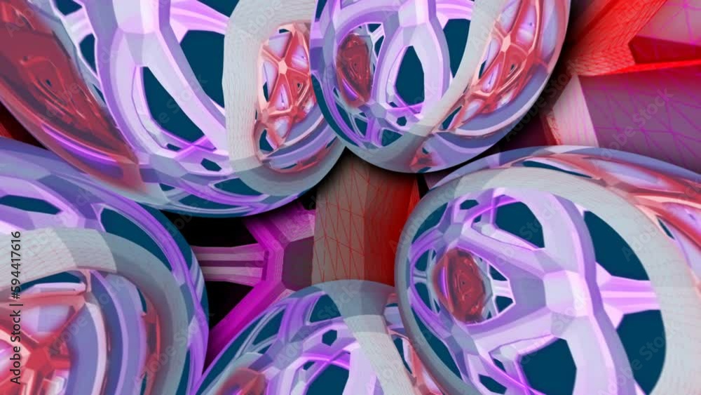 Retro futuristic seamless animation with metal spheres in space. Alien ...