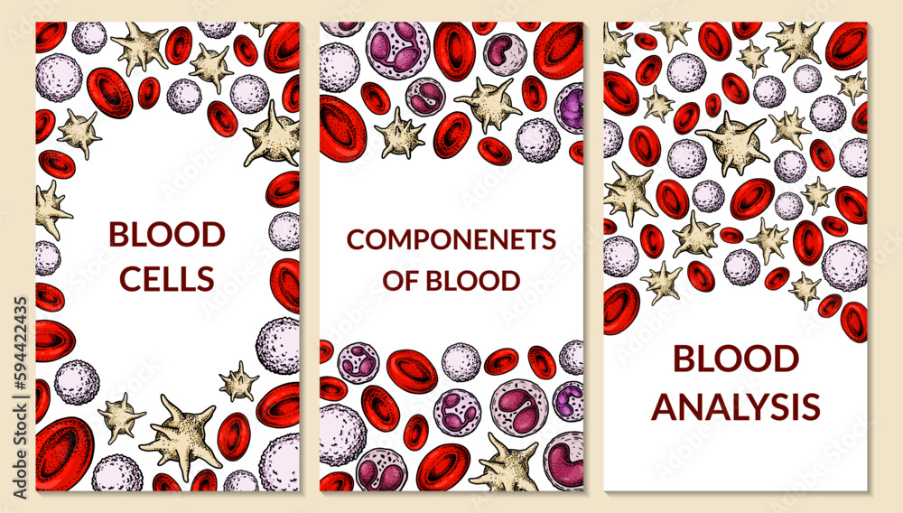 Set of blood cells backgrounds. Design for blood test, anemia, donation ...