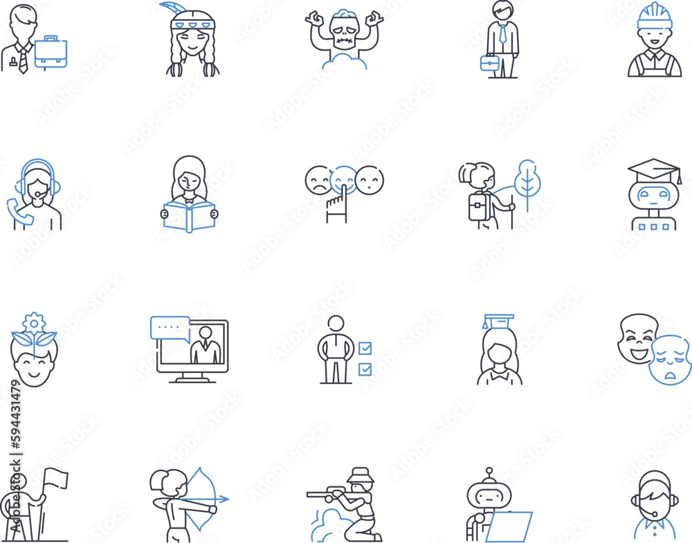 Characters line icons collection. Protagonist, Antagonist, Hero ...