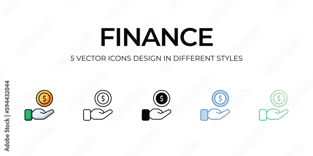 Finance Icon Design in Five style with Editable Stroke. Line, Solid ...