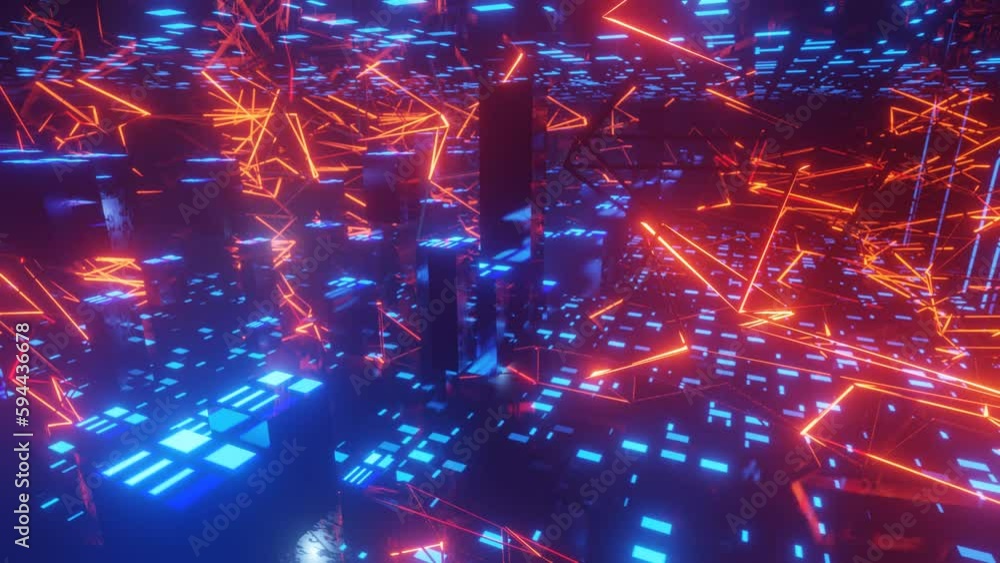 Hi-tech neon sci-fi tunel. Trendy neon glow lines form pattern and ...