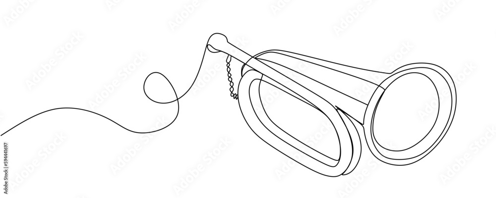 Musical instrument trumpet one Continuous line. One line drawing of ...