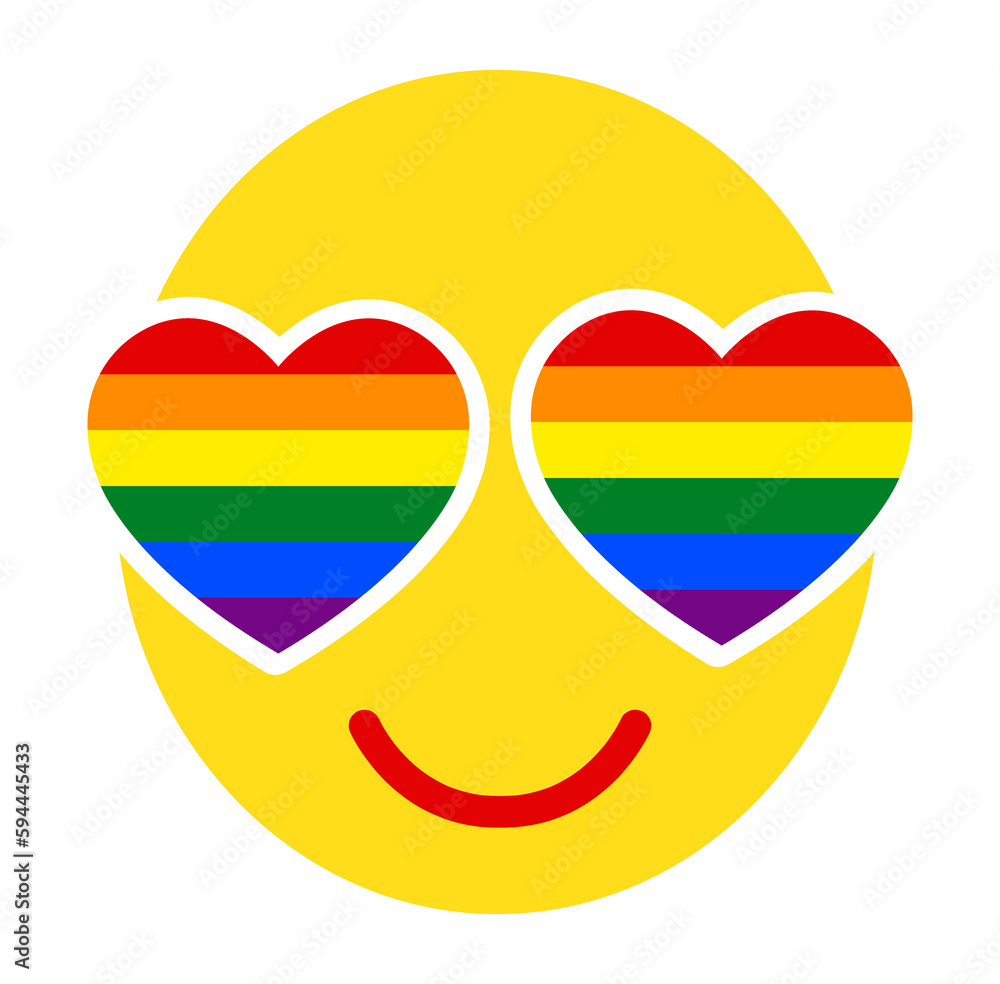 Pride Month emoji with rainbow hearts instead of eyes for design of ...