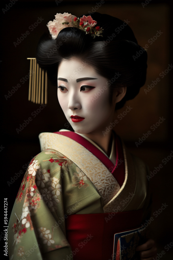 Portrait of a traditional Japanese Geisha. with the typical clothing of ...