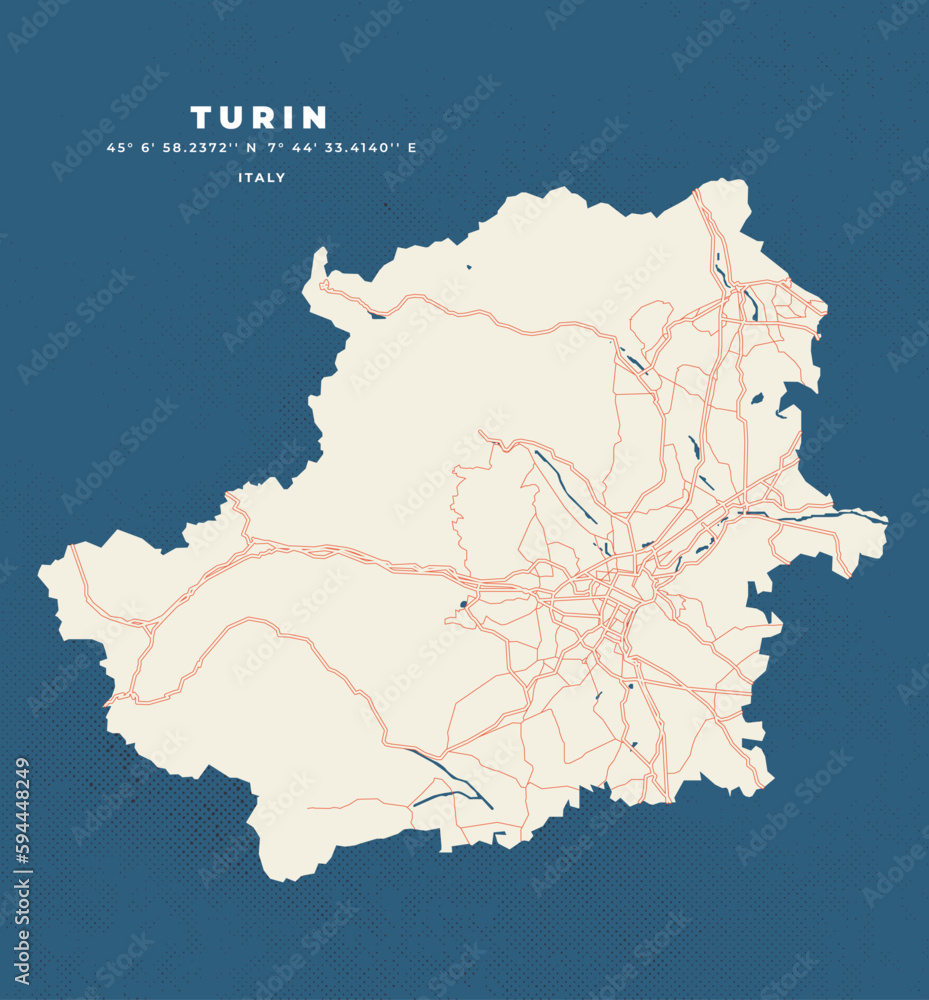Turin - Italy Map Vector Poster and Flyer Stock Vector | Adobe Stock
