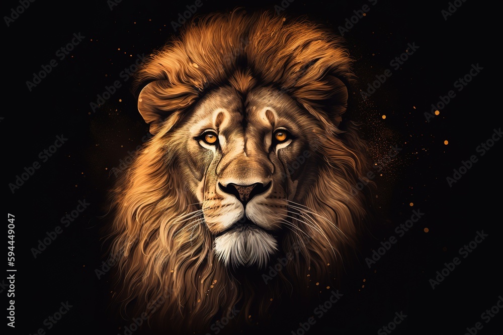 Front view of amazing lion head over black background. Generative AI ...