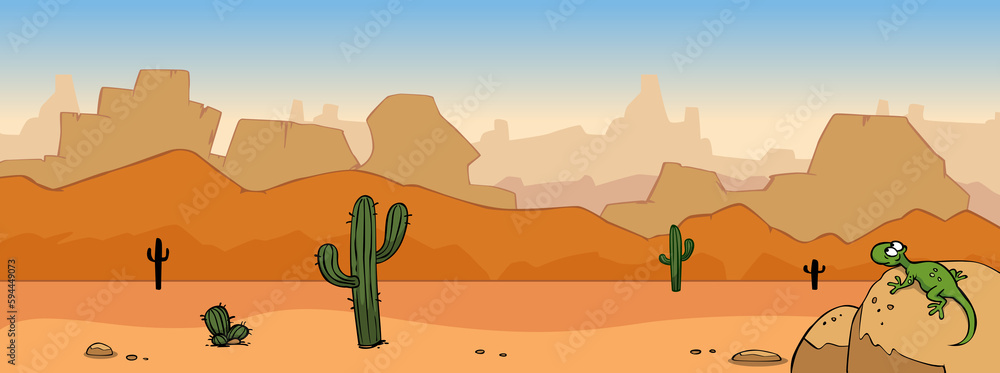cartoon horizontal panorama desert prairie background Stock ...