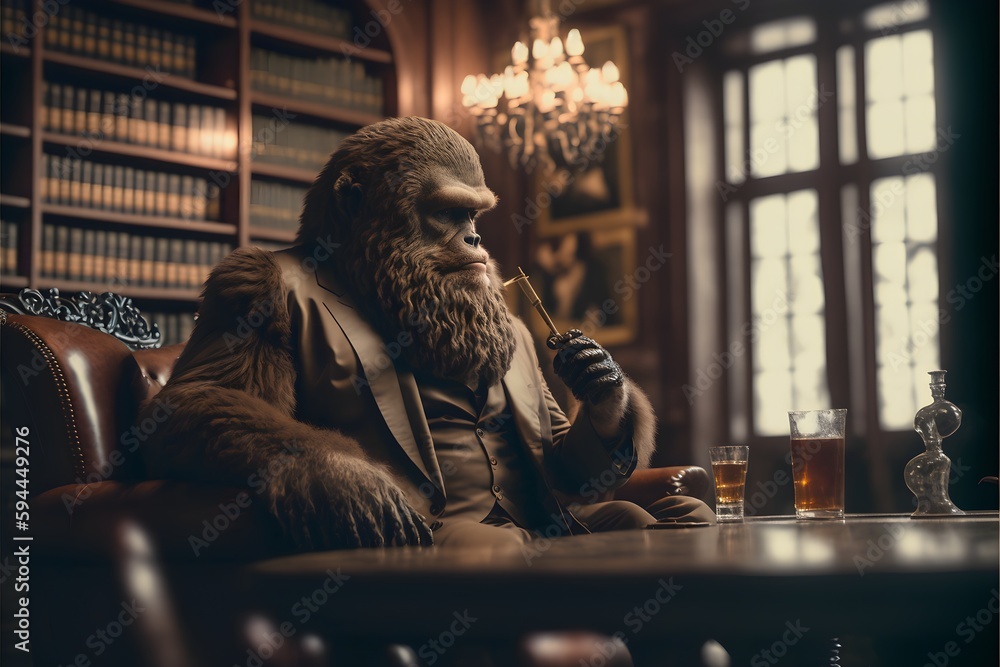 handsome bigfoot enjoying brandy and cigar victorian library room award ...